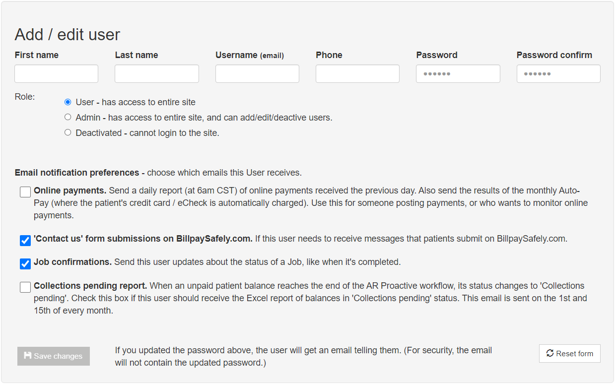 Users Page - add/edit login's for your team